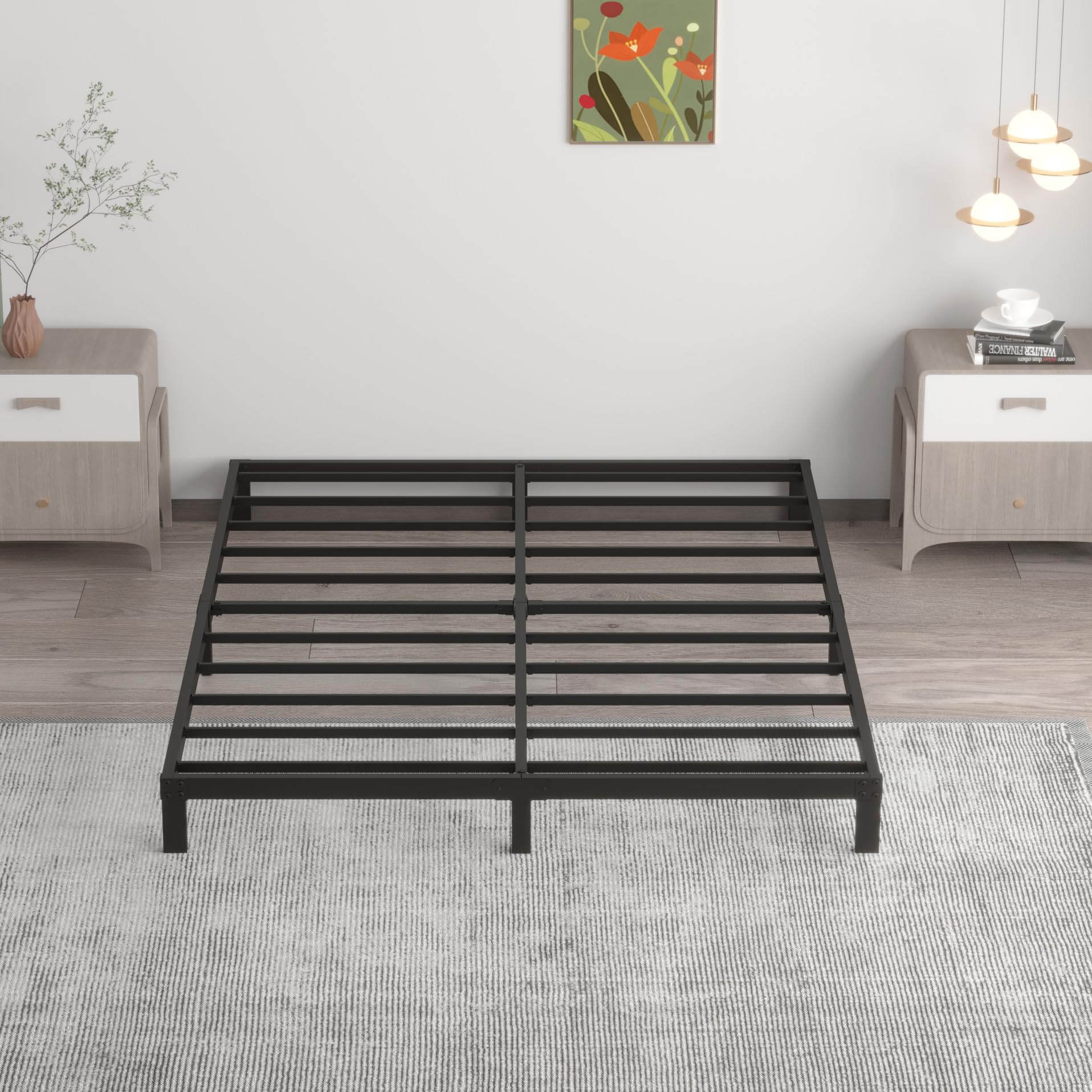 Upcanso 7 Inch King Bed Frame No Box Spring Need, Low Profile Metal Platform King Size Bed Frame, Heavy Duty Support Bedframes King, Easy Assembly