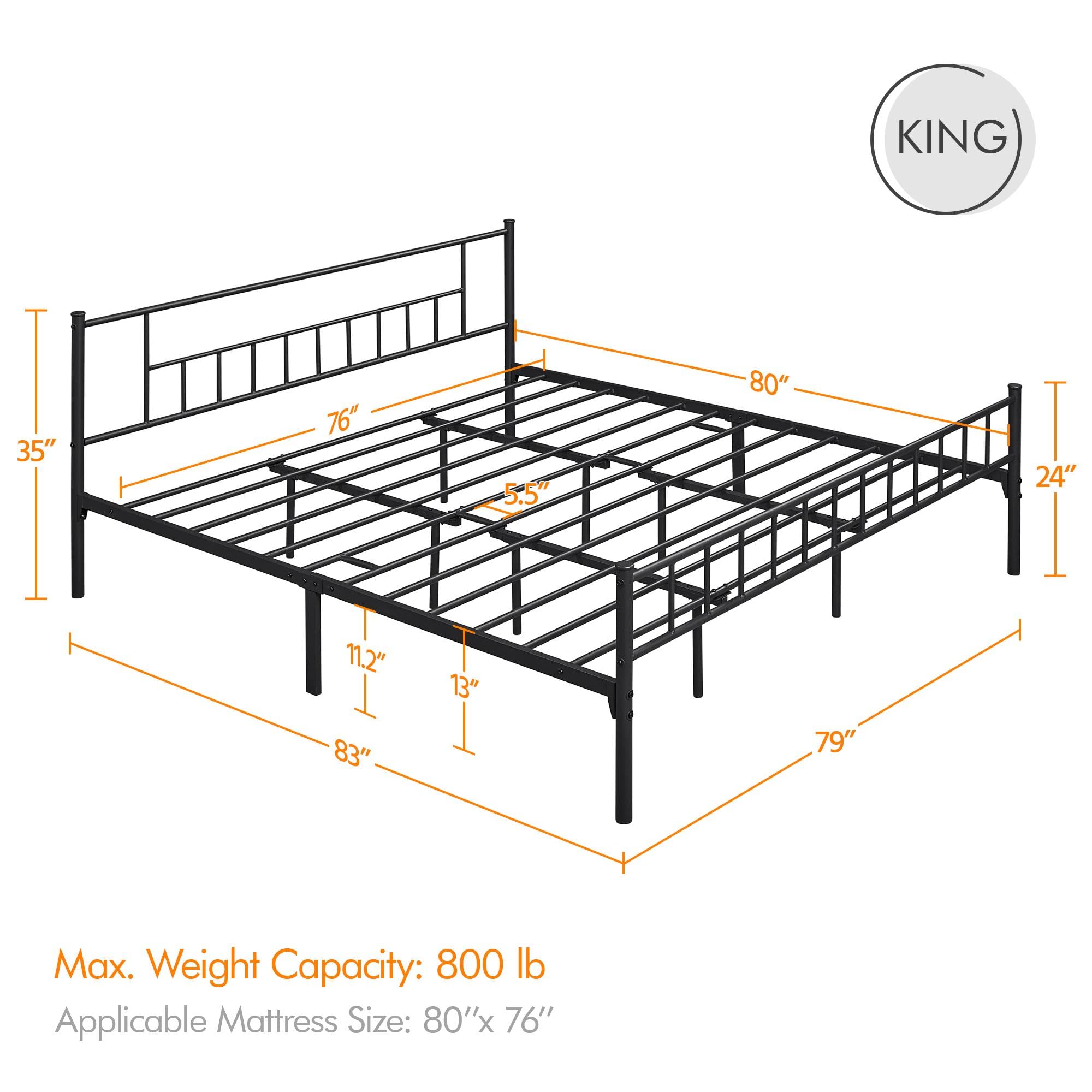 Yaheetech King Size Metal Bed Frame with Headboard and Footboard Platform Bed Frame with Storage No Box Spring Needed Mattress Foundation for Adults Black