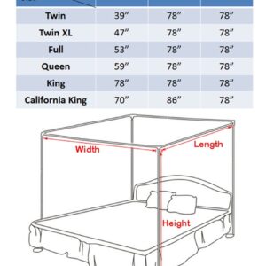 Mengersi Canopy Bed Frame Post Poles King Size Stainless Steel 4 Corner Canopy Bed Curtains Frame Bracket Fit for Metal and Wood Bed