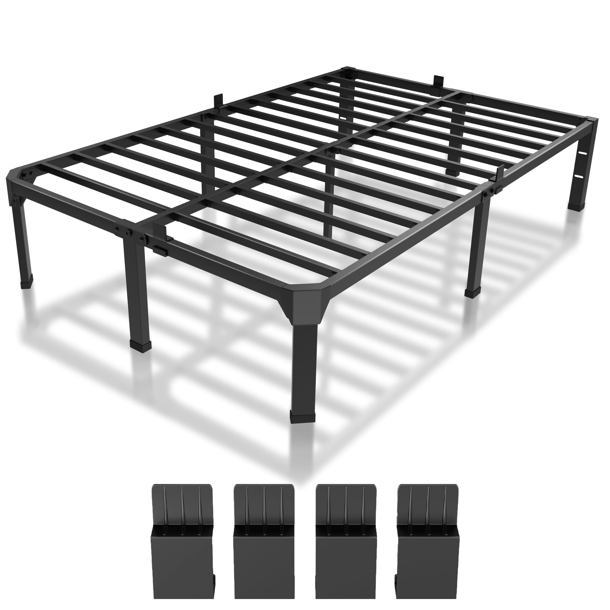 Superay 14 Inch Metal King Size Bed Frame with Mattress Slide Stopper - Double Black Basic Steel Slats Platform, Easy Assembly Heavy Duty Noise Free Bedframes, No Box Spring Needed