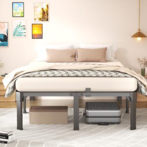 Superay 14 Inch Metal King Size Bed Frame with Mattress Slide Stopper - Double Black Basic Steel Slats Platform, Easy Assembly Heavy Duty Noise Free Bedframes, No Box Spring Needed