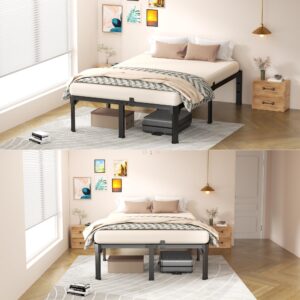 Superay 14 Inch Metal King Size Bed Frame with Mattress Slide Stopper - Double Black Basic Steel Slats Platform, Easy Assembly Heavy Duty Noise Free Bedframes, No Box Spring Needed