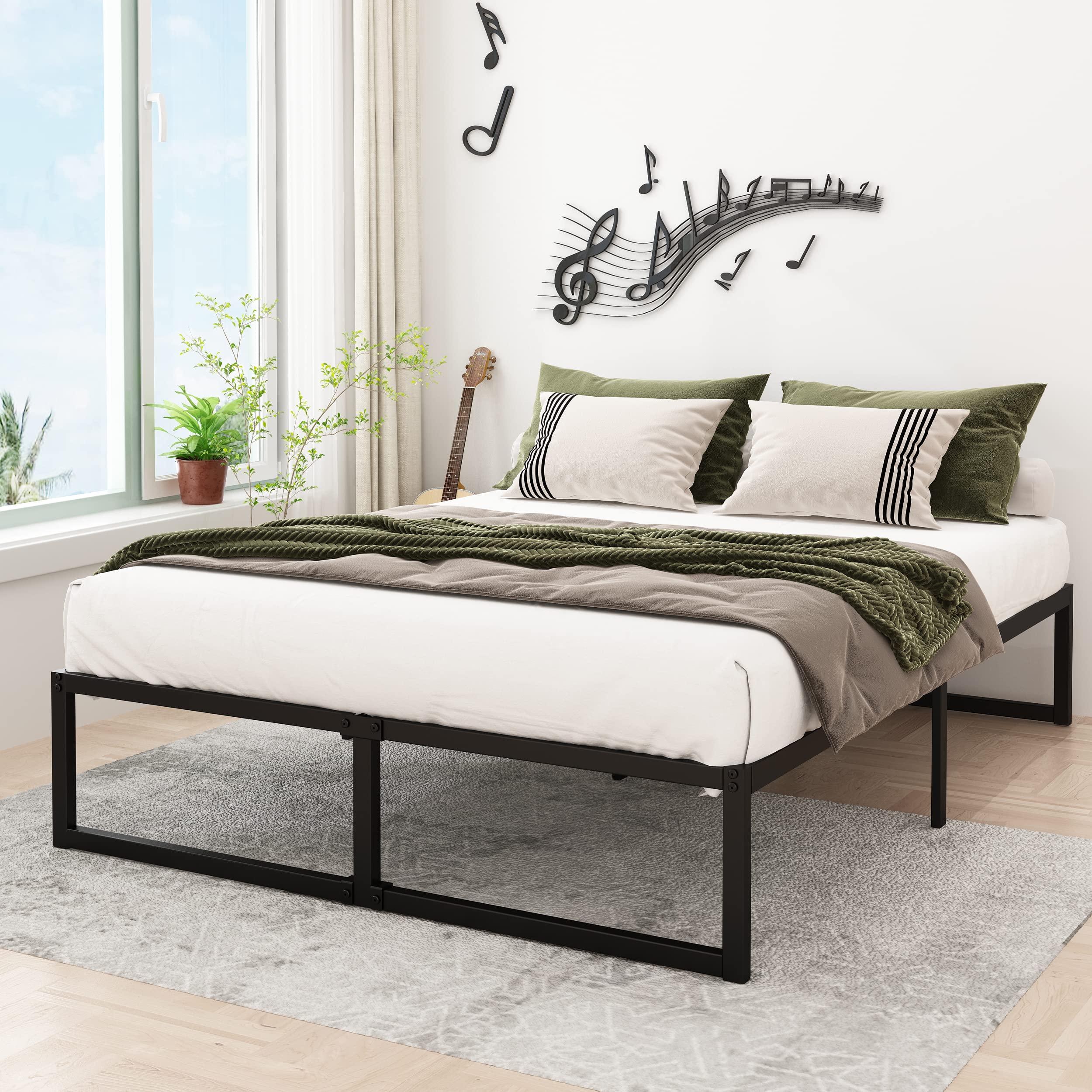 Lutown-Teen 16 Inch King Size Bed Frame Sturdy Mattress Foundation, Heavy Duty Metal Platform with Steel Slats Support No Box Spring Needed, Noise Free, Easy Assembly, Black