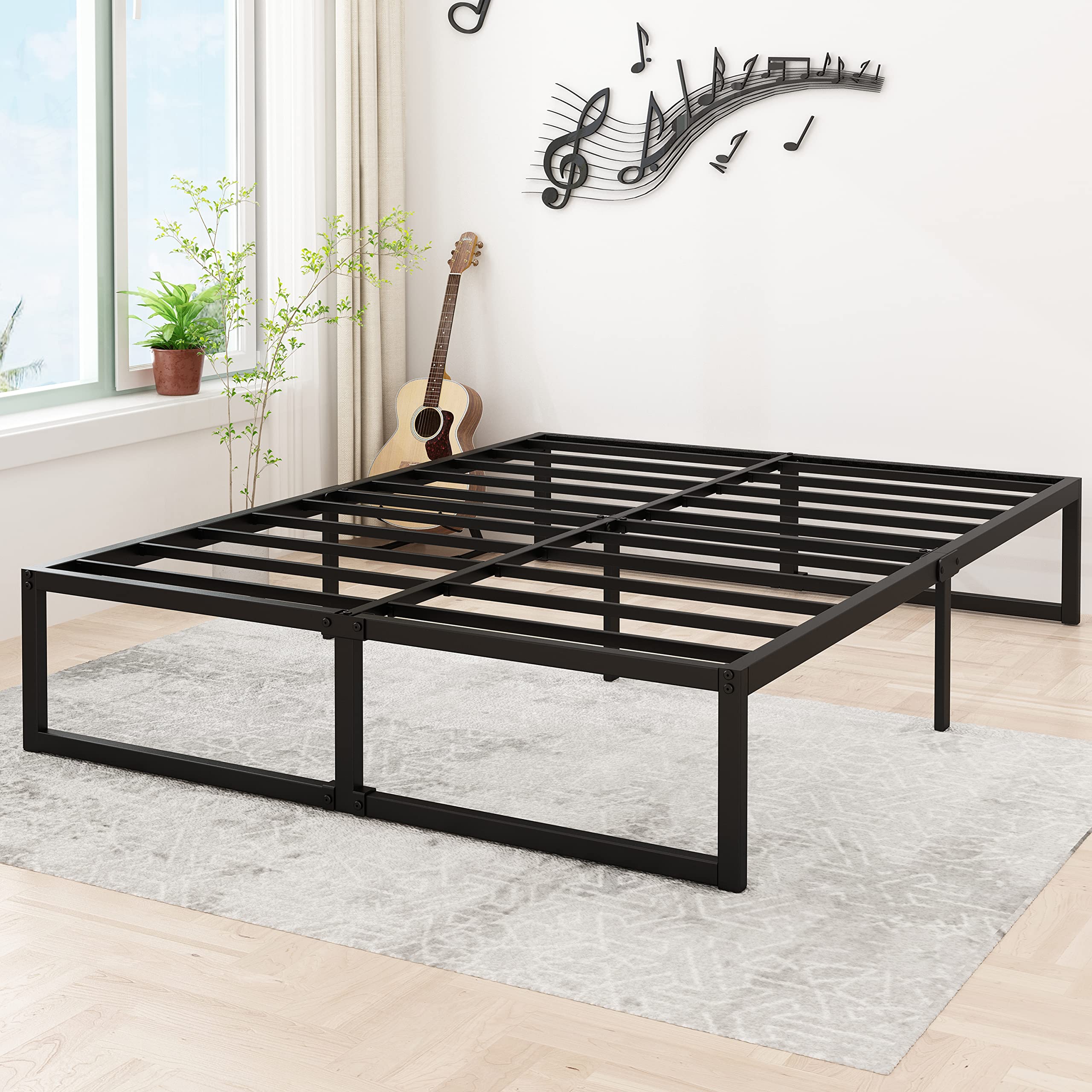 Lutown-Teen 16 Inch King Size Bed Frame Sturdy Mattress Foundation, Heavy Duty Metal Platform with Steel Slats Support No Box Spring Needed, Noise Free, Easy Assembly, Black