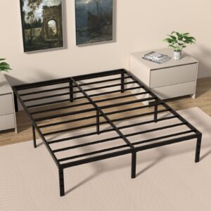 meberam 18 inch california king size metal platform bed frame heavy duty mattress foundation support no box spring need, black