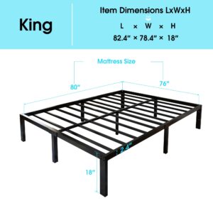 45MinST 3600lbs Heavy Duty Reinforced Platform, 18 Inch Tall Mattress Foundation, Steel Slats Support Bed Frame with Underbed Storage, Easy Assembly and Non Squeak, King