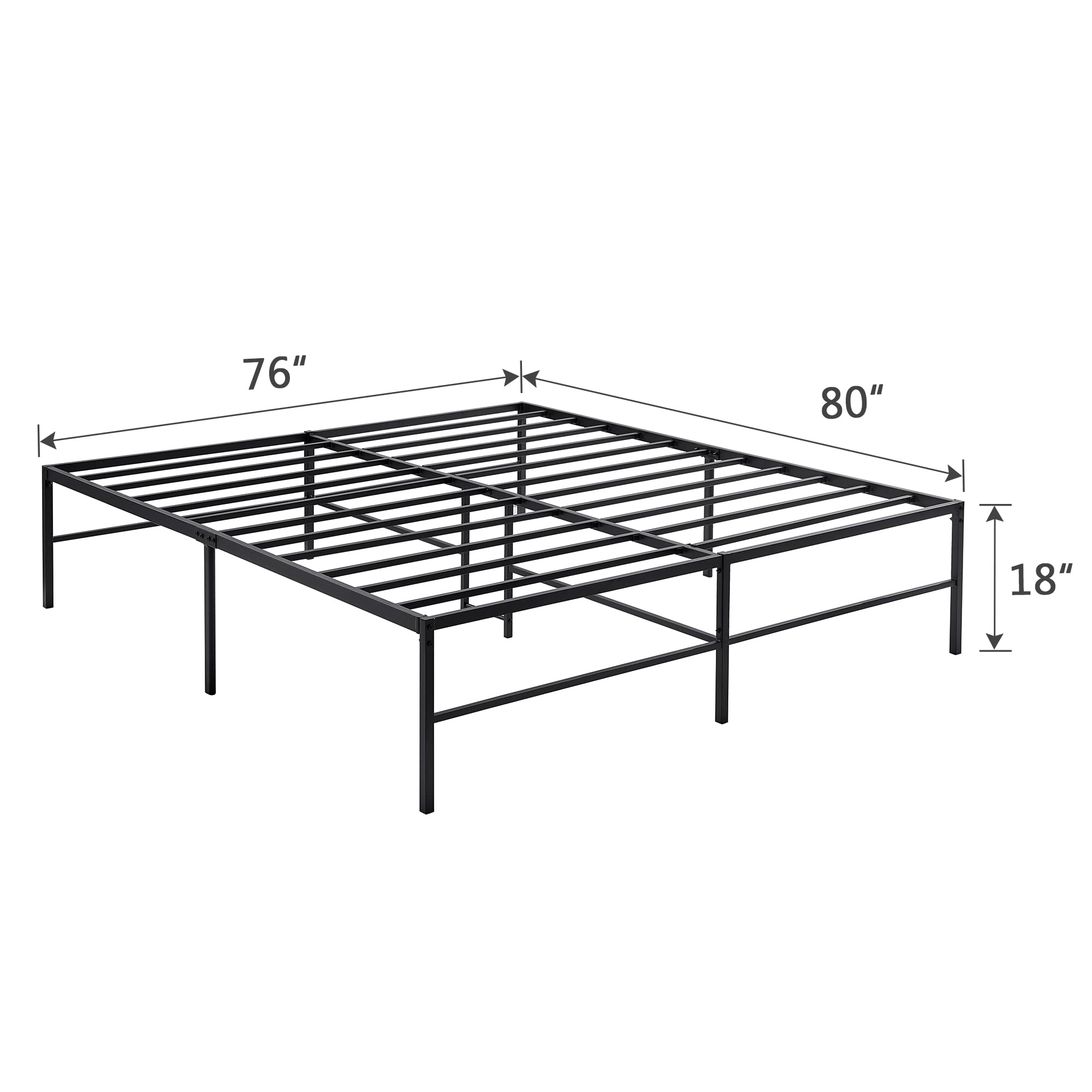 VECELO 18" Metal Platform Tall Bed Frame,Mattress Foundation/No Box Spring Needed/Heavy Duty Steel Slat Support (King Size)