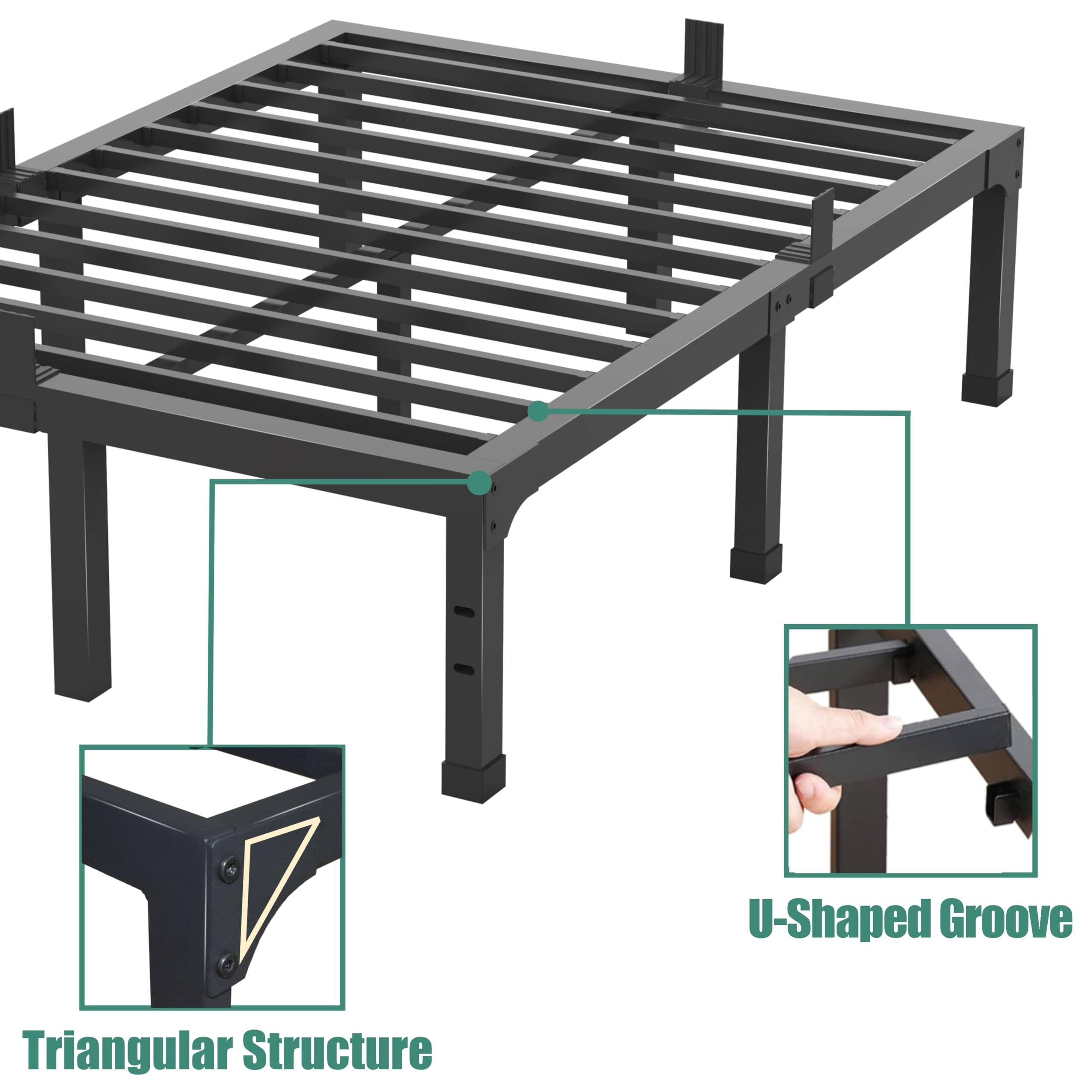 Yitong Angel King Bed Frame, 14 Inch High 3500 lbs Metal Platform, Mattress Foundation with Steel Slat Support/No Box Spring Needed/Noise Free/Non-Slip/Easy Assembly