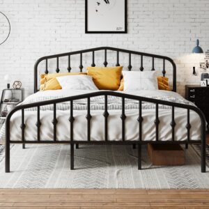 muticor king size metal platform bed frame with victorian style wrought iron-art headboard/footboard,no box spring required,easy assembly,black