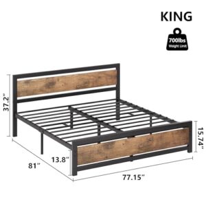 GAOMON King Size Bed Frame Platform with Headboard, Industrial King Bed Platform Frame with Heavy Duty Steel Slat, No Box Spring Needed Easy to Assemble 14 inch Wooden Bedframe - King