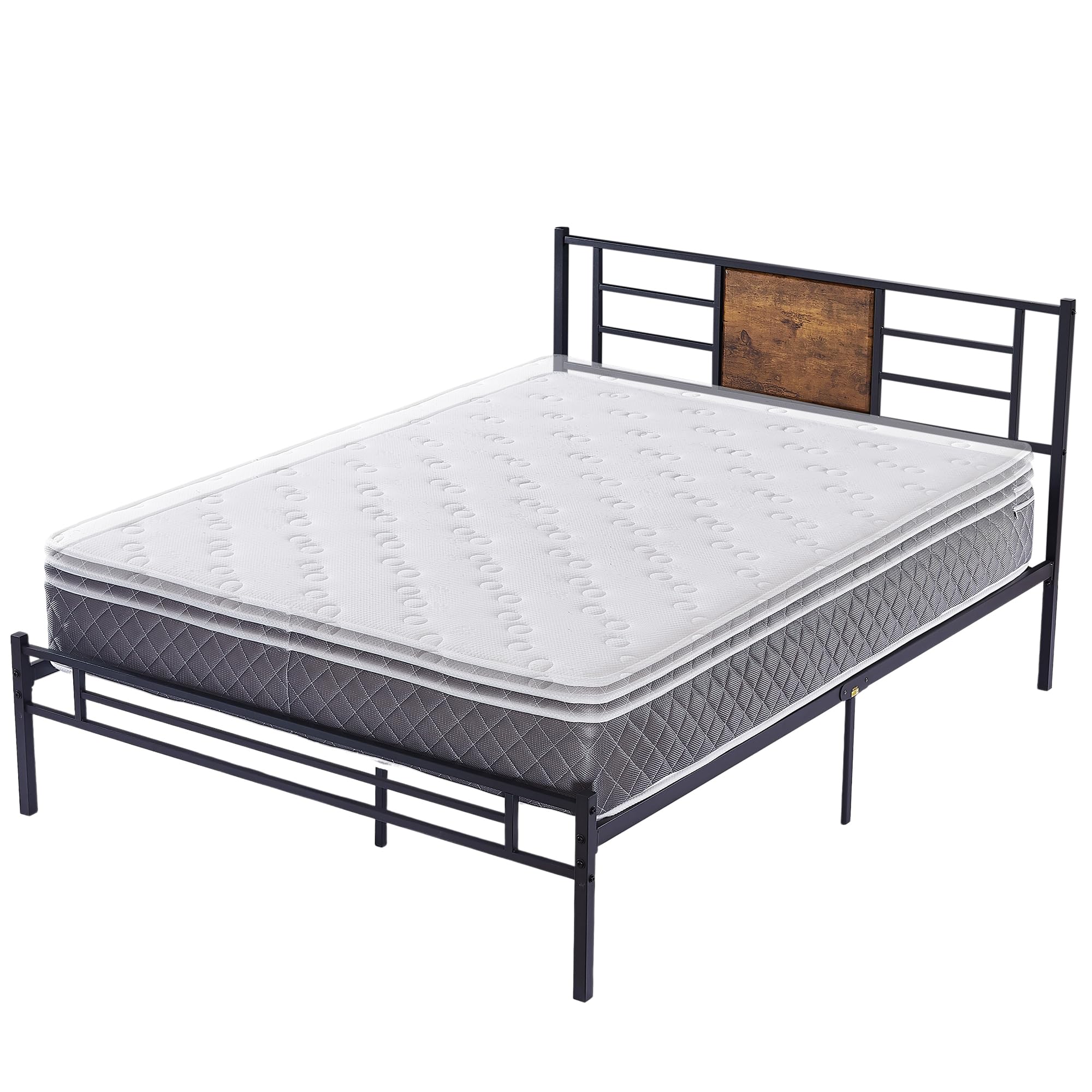 VECELO Full Size Bed Frame with Headboard, Heavy-Duty Platform with Steel Slats Support, No Box Spring Needed/Easy Assembly, Matte Black & Brown