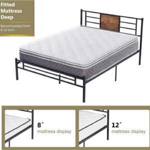 VECELO Full Size Bed Frame with Headboard, Heavy-Duty Platform with Steel Slats Support, No Box Spring Needed/Easy Assembly, Matte Black & Brown