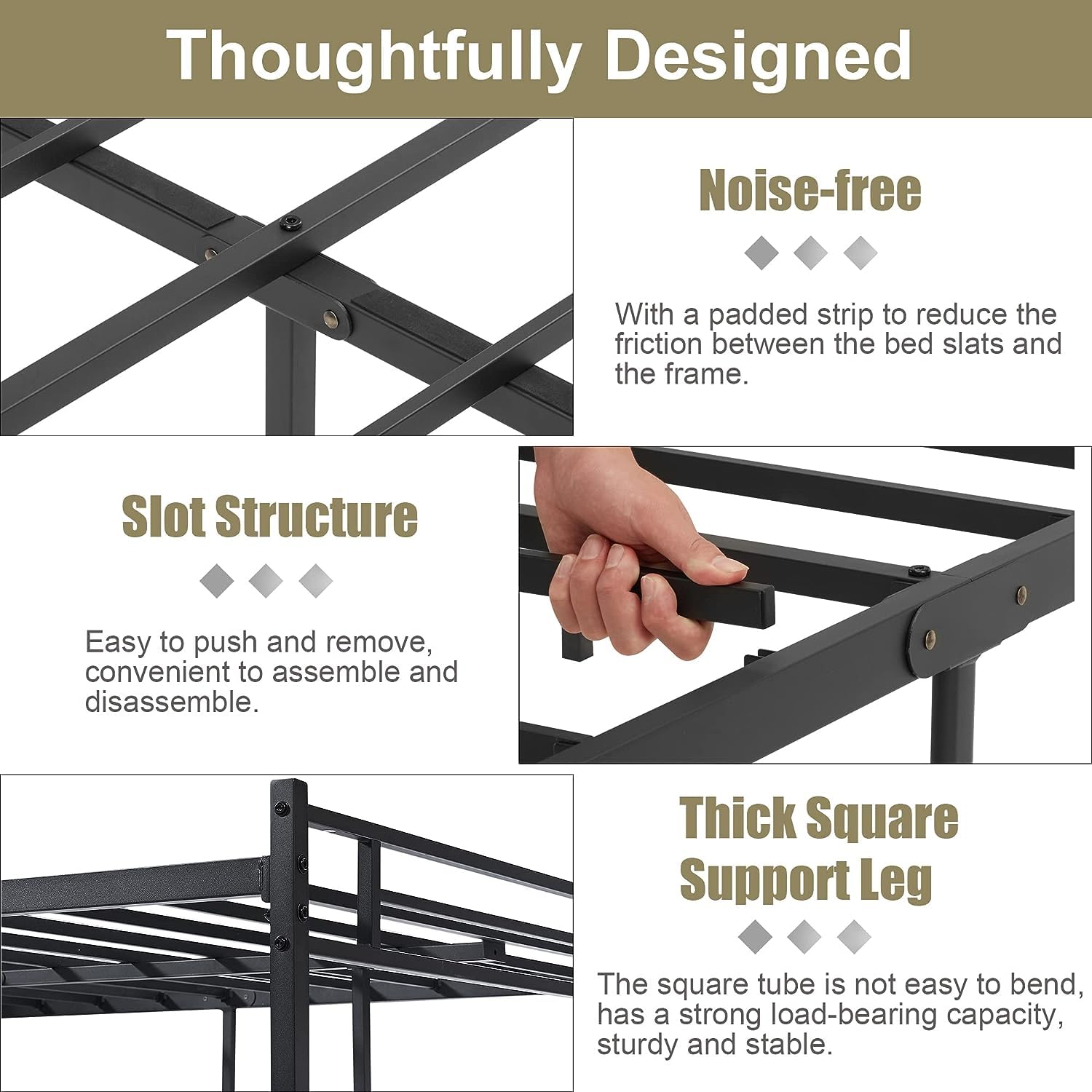 VECELO Full Size Bed Frame with Headboard, Heavy-Duty Platform with Steel Slats Support, No Box Spring Needed/Easy Assembly, Matte Black & Brown