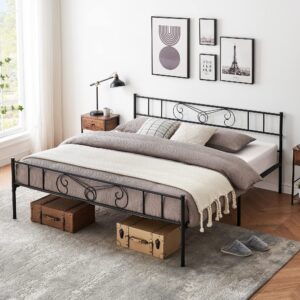 gaomon king bed frame platform with headboard and footboard, metal bed with storage space, mattress foundation, no box spring needed, easy assembly, black (king)