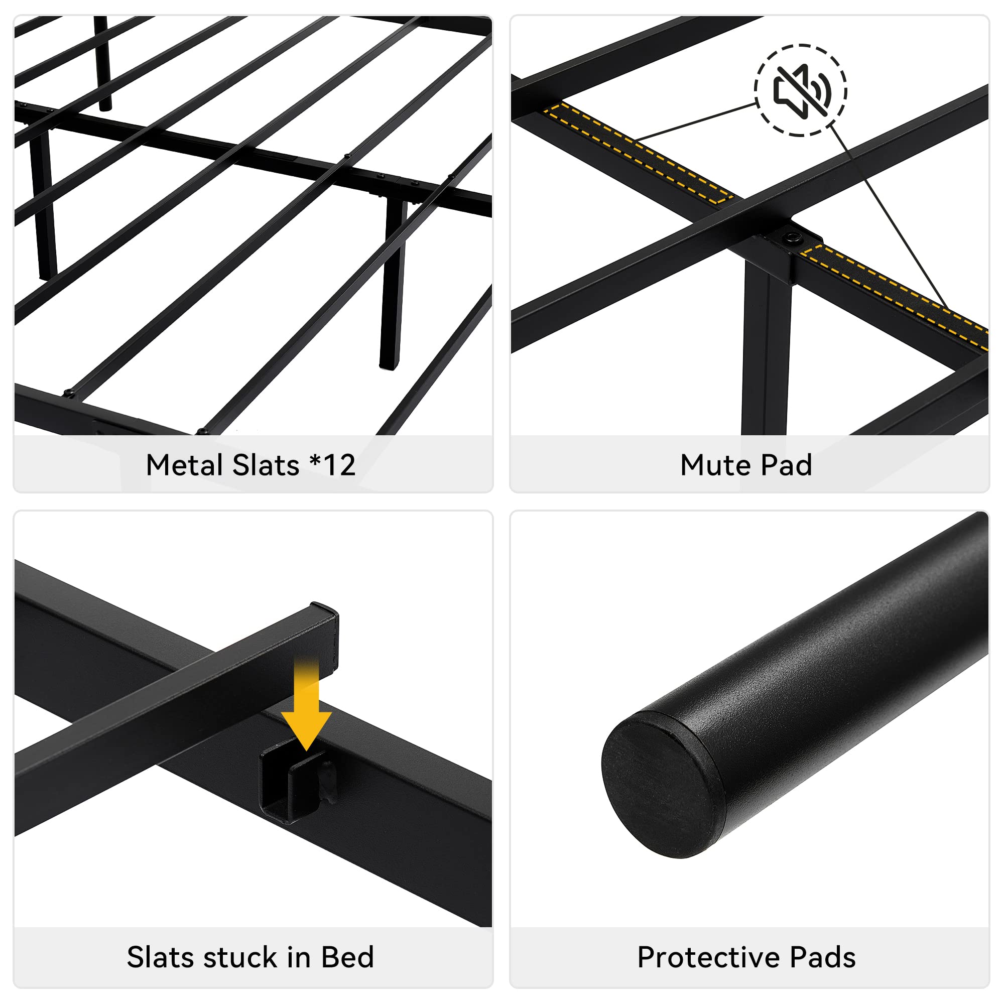 GAOMON KIng Size Bed Frame with Headboard and Footboard, Platform Bed Frame with Storage, Mattress Foundation, No Box Spring Needed, Easy Assembly, Black (King)