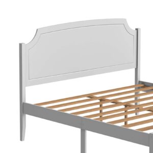 Altillo King Size Bed Frame, White Contemporary Solid Wood Bed, Wooden Platform Bed Frame, Slatted Supports, No Box Box Needed, King Size Painted Finish (King)