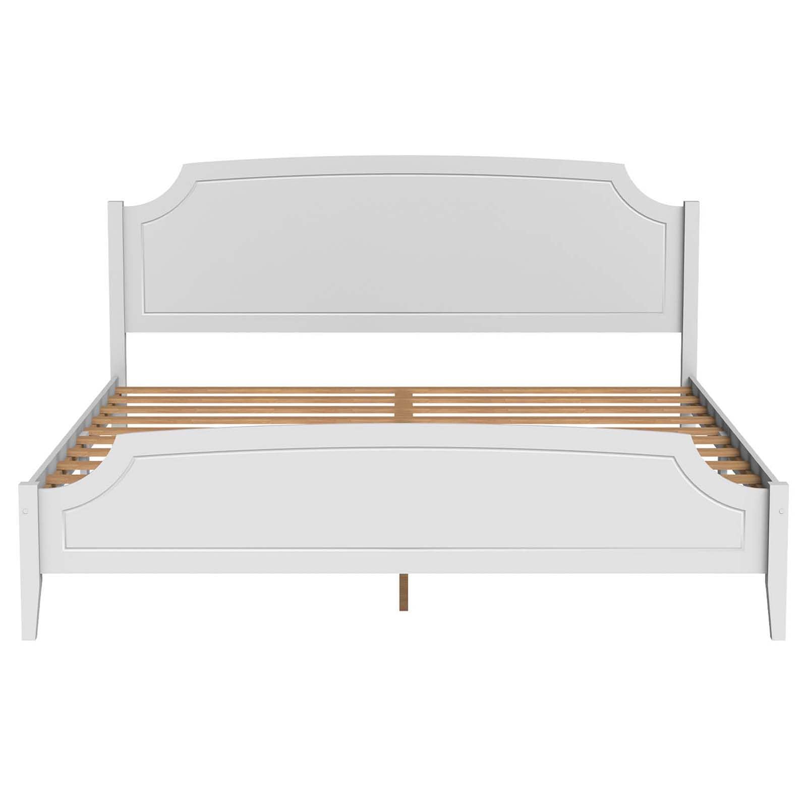 Altillo King Size Bed Frame, White Contemporary Solid Wood Bed, Wooden Platform Bed Frame, Slatted Supports, No Box Box Needed, King Size Painted Finish (King)