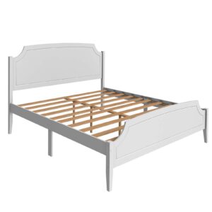 Altillo King Size Bed Frame, White Contemporary Solid Wood Bed, Wooden Platform Bed Frame, Slatted Supports, No Box Box Needed, King Size Painted Finish (King)