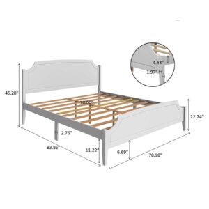 Altillo King Size Bed Frame, White Contemporary Solid Wood Bed, Wooden Platform Bed Frame, Slatted Supports, No Box Box Needed, King Size Painted Finish (King)