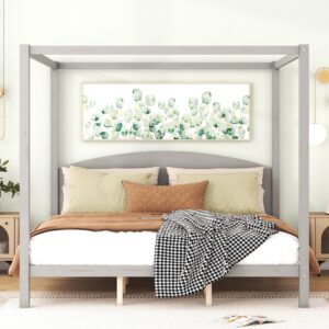 king size canopy bed with headboard and slat support,wooden king platform bed frame with slat support, king size bed frame for kids teens adults, no box spring needed (grey wash)