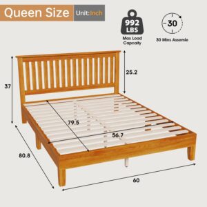 Solid Wood Bed Frame with Headboard, Bed Frame Wooden Platform Mattress Foundation Bed Frames with Storage, Wooden Slats Support, No Box Spring Needed, Under Bed Storage, Easy Assembly, Natural