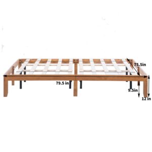 Dolonm Solid Wood Platform Bed No Box Spring Needed, Strong Wood Slat Support, 12 Inch Wooden Bed Frame King Size Natural Pine