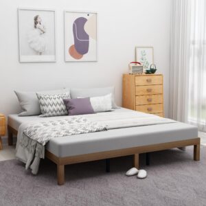 Dolonm Solid Wood Platform Bed No Box Spring Needed, Strong Wood Slat Support, 12 Inch Wooden Bed Frame King Size Natural Pine