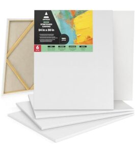 arteza stretched canvas, 24 x 30 inches, pack of 6, blank white large canvas boards for acrylic, oil and gouache painting