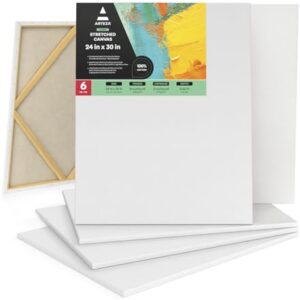 ARTEZA Stretched Canvas, 24 x 30 Inches, Pack of 6, Blank White Large Canvas Boards for Acrylic, Oil and Gouache Painting