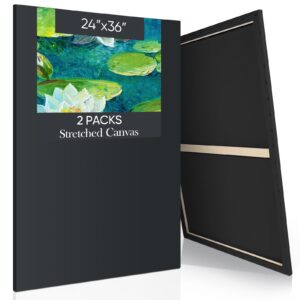 ctosree 2 pack stretched canvas for painting, large black cotton art large canvas triple primed painting canvas profile blank canvases for watercolor acrylics oil painting (24 x 36 inch)