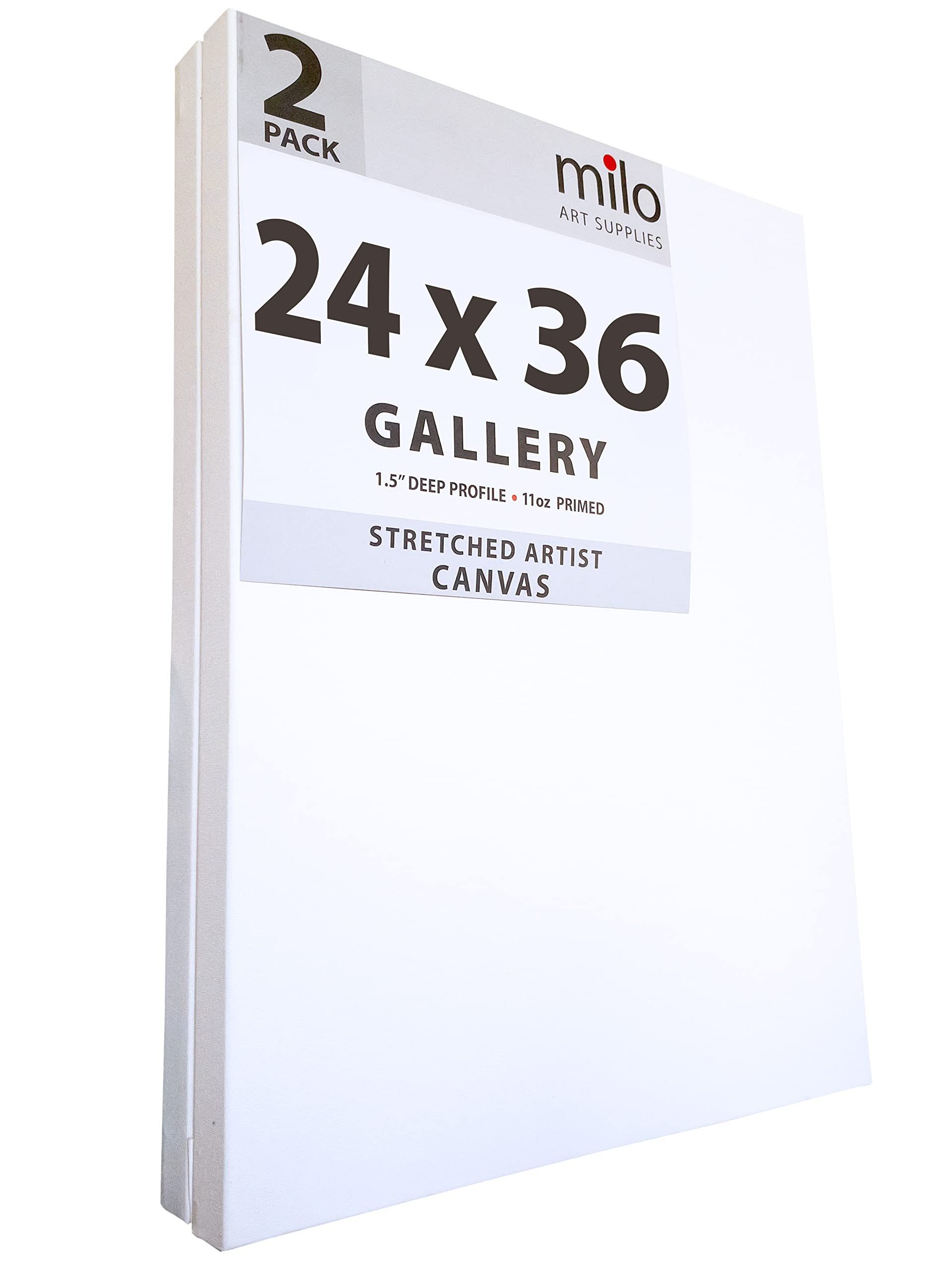 milo Stretched Artist Canvas | 24 x 36 inches | 2 Pack | 1.5” inch Thick Gallery Profile | 15 oz Primed Large Canvases for Painting, Ready to Paint Art Supplies for Acrylic, Oil …