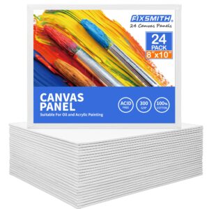 fixsmith canvas boards for painting 8x10 inch, super value 24 pack paint canvases, white blank canvas panels, 100% cotton primed, painting art supplies