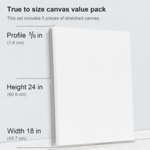 PHOENIX Large Stretched Canvas for Painting 18x24 Inch/5 Value Pack, 8 Oz Triple Primed 5/8 Inch Profile 100% Cotton White Blank Canvas, Framed Canvas for Oil Acrylic & Pouring Art