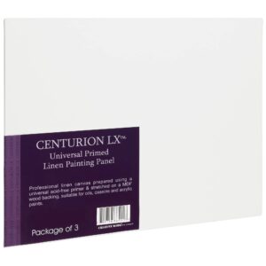 centurion all-media primed linen panels - 8x10 3 pack - 11oz universal primed canvas boards for painting, mounted on mdf wood, non-warping, ideal for artists, professionals, painters, students