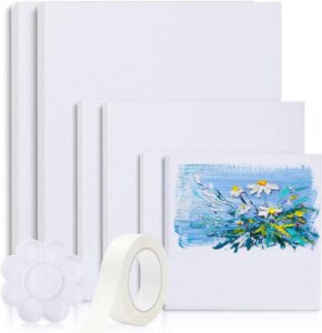 skyouths canvases for painting, 40x30,30x20, 20x15, 8 set stretched white canvas with petal paint tray palettes & tape, artist canvases frame board panels, cotton canvas for oil, acrylic, watercolor