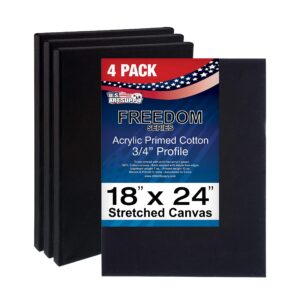 u.s. art supply 18 x 24 inch black stretched canvas 12-ounce primed, 4-pack - professional artist quality 3/4" profile, 100% cotton, heavy-weight, gesso - painting, acrylic pouring, oil paint