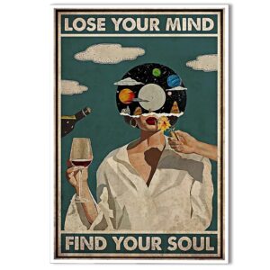 vintage lose your mind find your soul poster mental health quote canvas wall art trippy posters cool unique music girl print painting abstract wall decor for bedroom bathroom 24x36in unframed