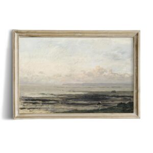 rustic farmhouse wall art decor - 24x36 large unframed rolled canvas - boho landscape picture - french country kitchen print posters - neutral aesthetic vintage - abstract beach seascape sea painting