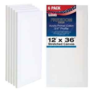 u.s. art supply 12 x 36 inch stretched canvas 12-ounce triple primed, 6-pack - professional artist quality white blank 3/4" profile, 100% cotton, heavy-weight gesso - acrylic pouring, oil painting