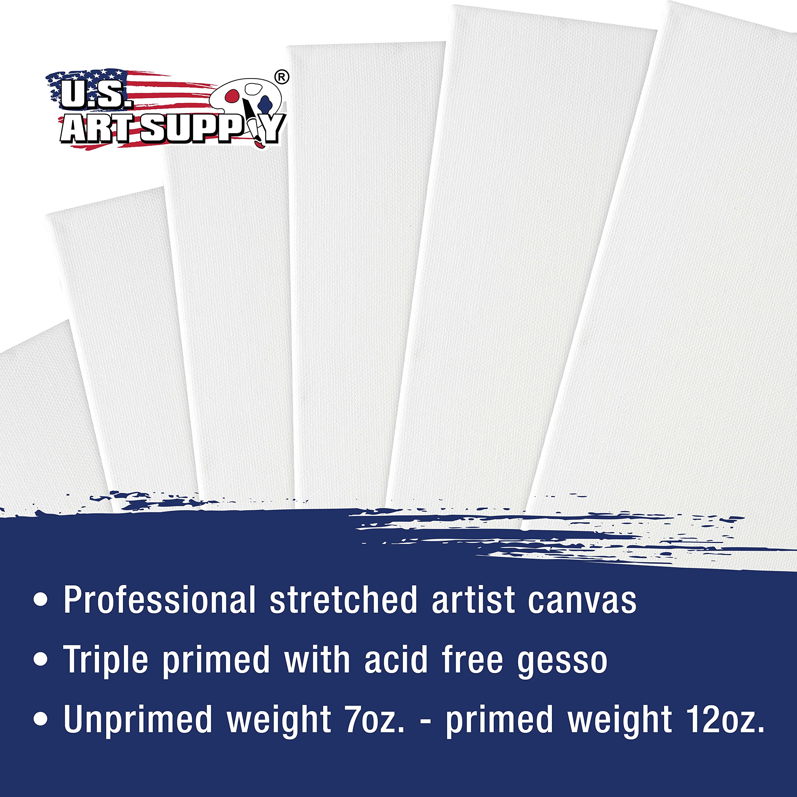 U.S. Art Supply 12 x 36 inch Stretched Canvas 12-Ounce Triple Primed, 6-Pack - Professional Artist Quality White Blank 3/4" Profile, 100% Cotton, Heavy-Weight Gesso - Acrylic Pouring, Oil Painting