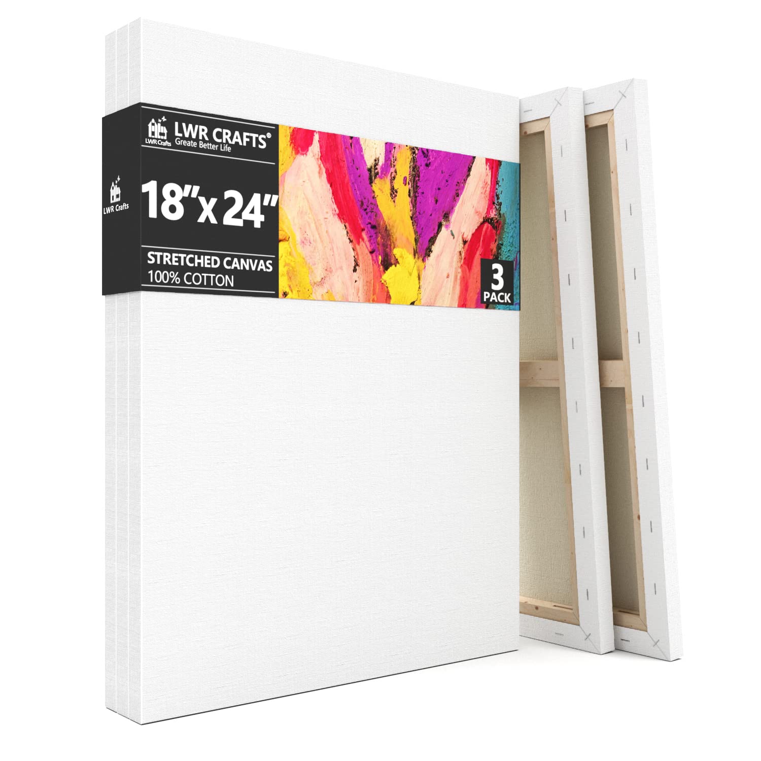 LWR CRAFTS Stretched Canvas 18" X 24" Pack of 3