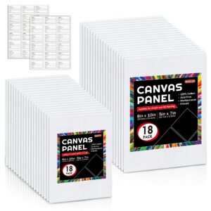 shuttle art painting canvas panels, 36 pack, 5x7, 8x10in (18 of each), 100% cotton, primed white canvas boards for painting, blank canvases for kids, adults & artists for acrylic and oil painting