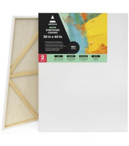 arteza stretched canvas, 30 x 40 inches, pack of 2, blank white large canvas for painting for acrylic, oil and gouache paints