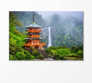 seigantoji pagoda and nachi no taki waterfall japan canvas print 1 panel / 36x24 inches