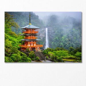 Seigantoji Pagoda and Nachi No Taki Waterfall Japan Canvas Print 1 Panel / 36x24 inches