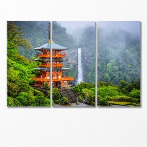 Seigantoji Pagoda and Nachi No Taki Waterfall Japan Canvas Print 1 Panel / 36x24 inches