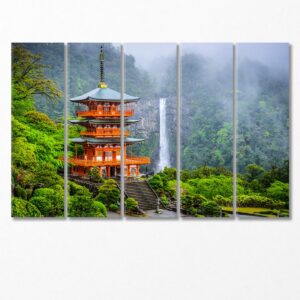 Seigantoji Pagoda and Nachi No Taki Waterfall Japan Canvas Print 1 Panel / 36x24 inches