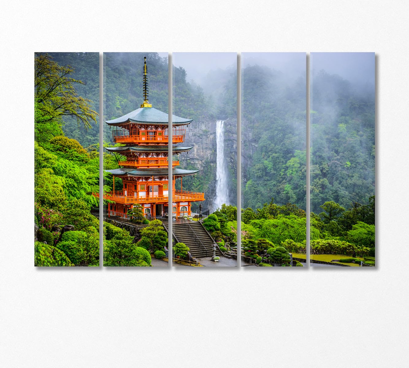 Seigantoji Pagoda and Nachi No Taki Waterfall Japan Canvas Print 1 Panel / 36x24 inches