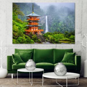 Seigantoji Pagoda and Nachi No Taki Waterfall Japan Canvas Print 1 Panel / 36x24 inches