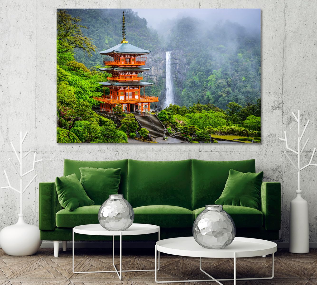 Seigantoji Pagoda and Nachi No Taki Waterfall Japan Canvas Print 1 Panel / 36x24 inches